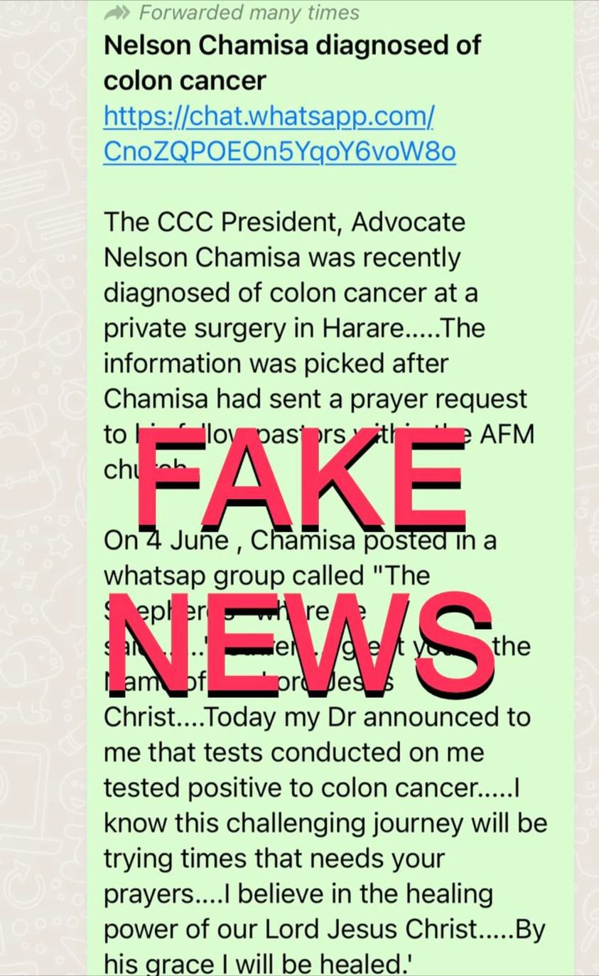 Nelson Chamisa diagnosed with colon cancer? – FactCheckZW