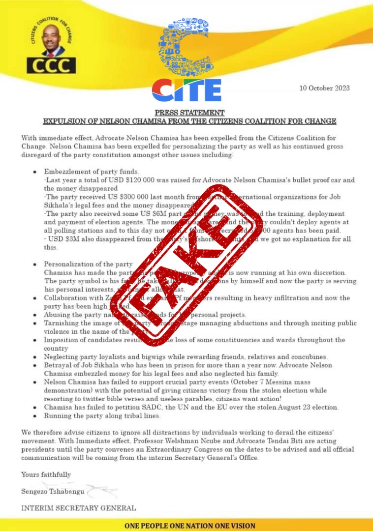 Has Chamisa been fired from CCC? – FactCheckZW